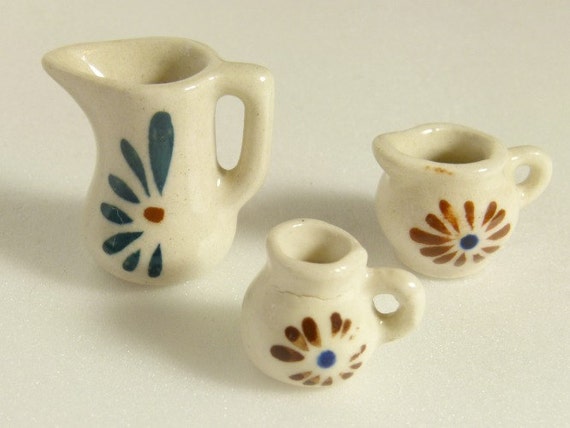 Three Miniature Ceramic Pitchers Hand-painted Child's - Etsy