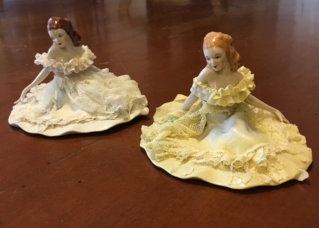 Porcelain Ladies in Lace Dresses Dipped Lace Vintage Dresden Style ...