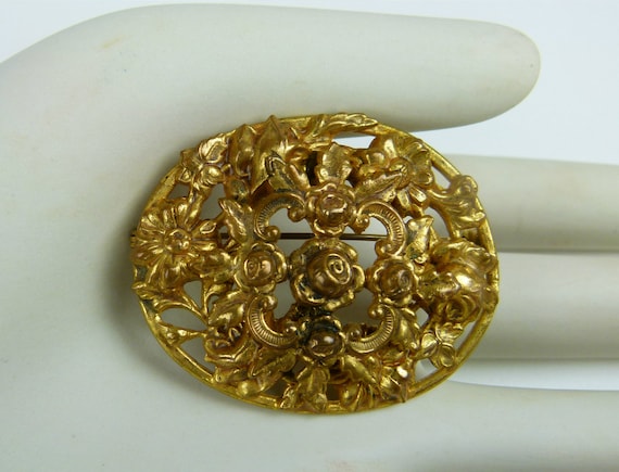 Victorian Brass Brooches | Brass Victorian Pins - Gem