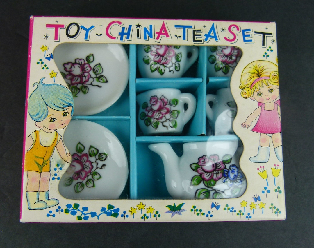 Toy China Tea Set With Roses | Original Box | Reeves Internatnal - Etsy