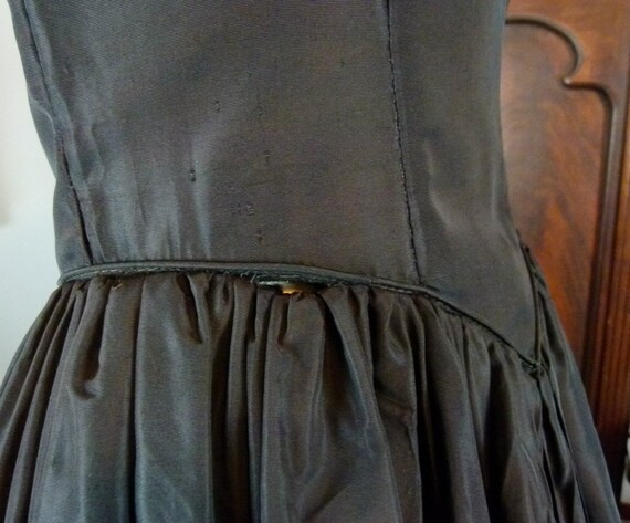 40s Black Satin with Pink Piping Off The Shoulder Eve… - Gem