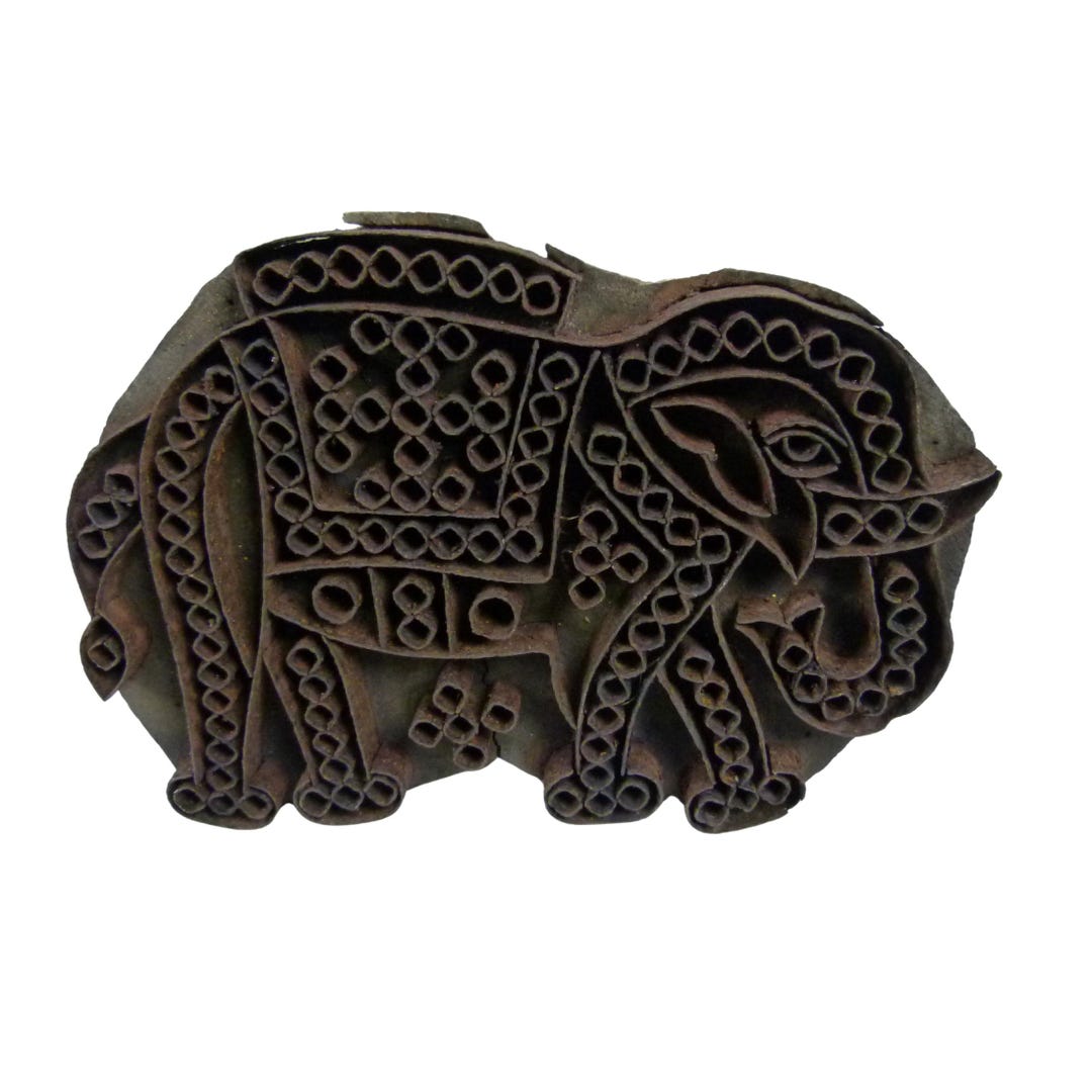 Elephant Batik Stamp Wood Base With Copper Wire Details | TJAP Chop ...