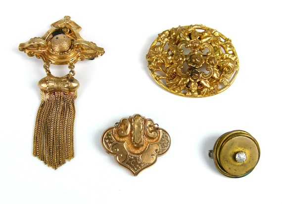 Victorian Brass Brooches | Brass Victorian Pins - Gem