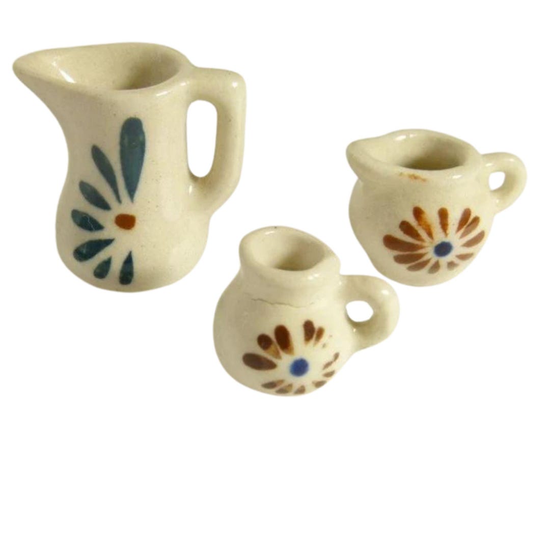 Three Miniature Ceramic Pitchers | Hand-painted Doll House | Child's ...