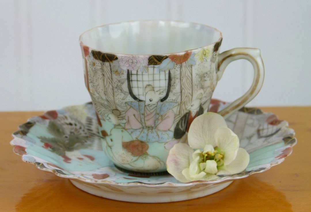 Kutani Tea Cup and Saucer | Rat Motif | Mouse's Wedding | Famous ...