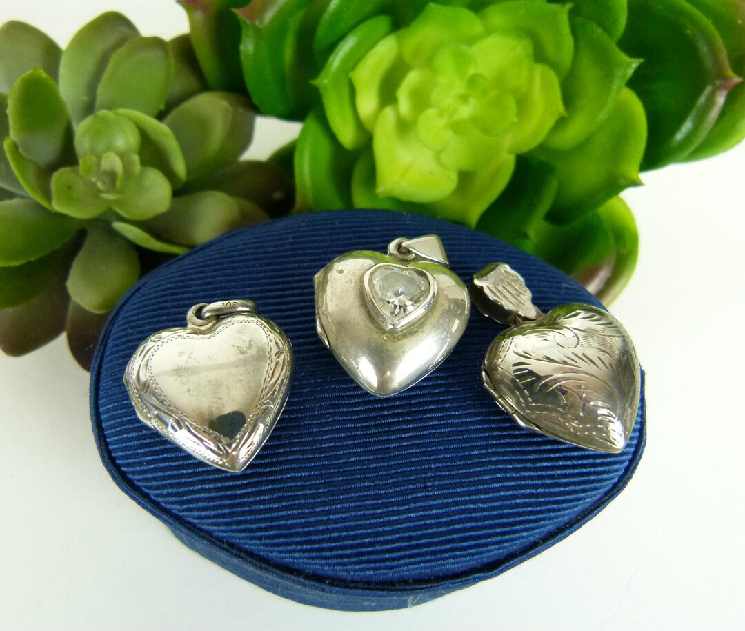 Vintage Sterling Heart Lockets 2 Engraved Hearts With Floral Design 1 ...