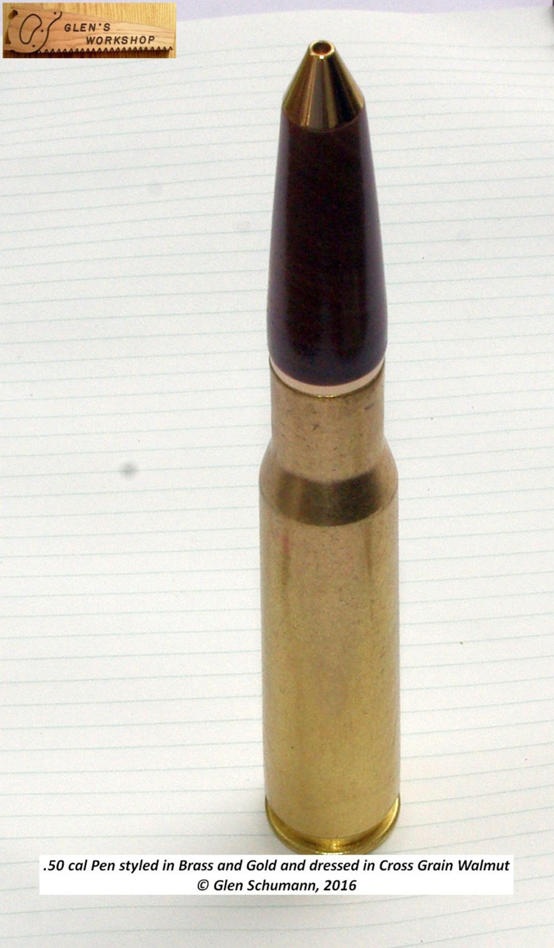 50 Cal Bullet Pen Brass Cross Grain Walnut Desk Pen - Etsy