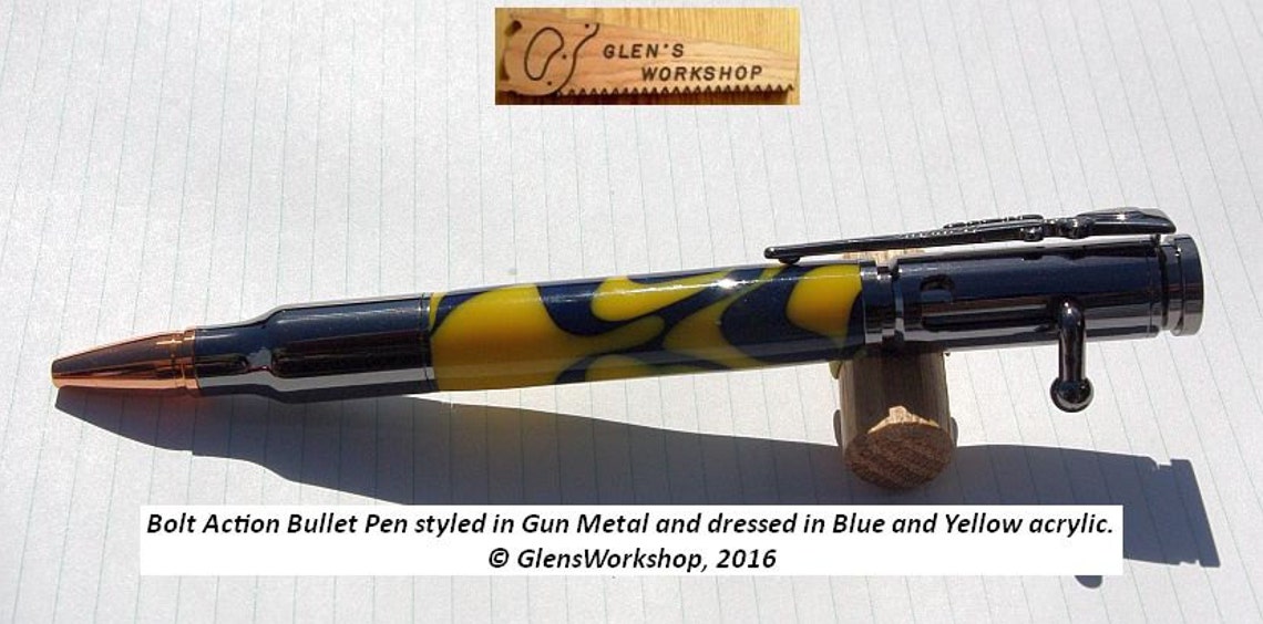 Bolt Action Bullet Pen Handmade Pen Gun Metal Blue Yellow - Etsy