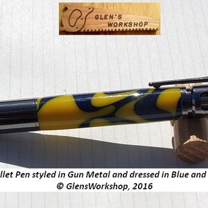 Bolt Action Bullet Pen Handmade Pen Gun Metal Blue Yellow Acrylic - Etsy