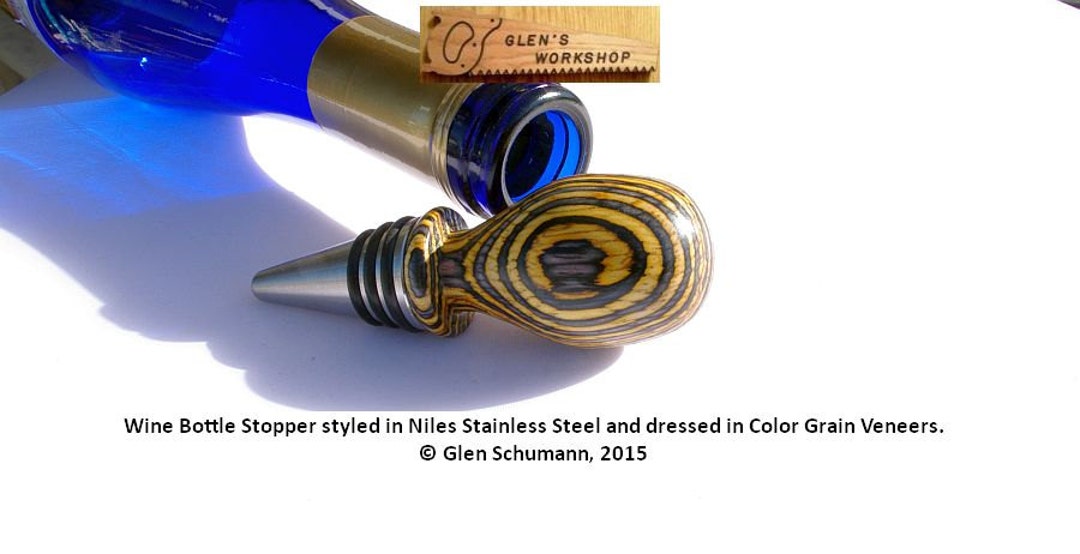 Wine Bottle Stopper Stainless by Niles Color Grain Veneers - Etsy