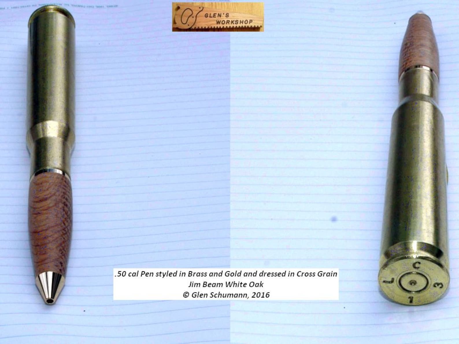 50 Cal Bullet Pen Brass Cross Grain Walnut Desk Pen - Etsy