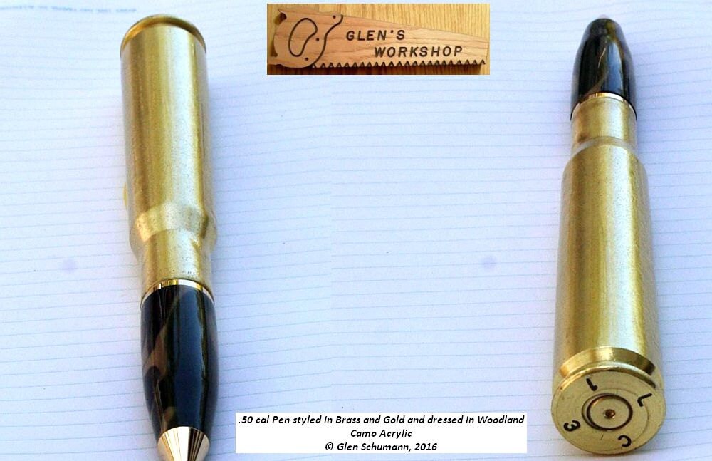 50 Cal Bullet Pen Brass, Gold Woodland Camo Acrylic. - Etsy