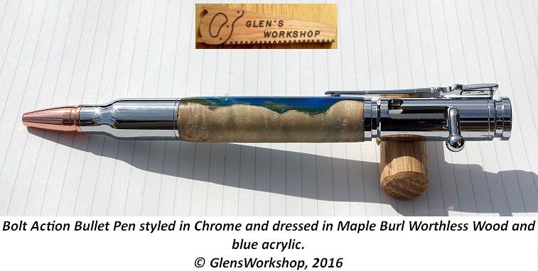 Bolt Action Bullet Pen Handmade Pen Chrome Maple Burl - Etsy