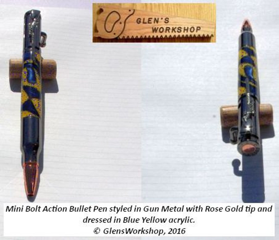 Bolt Action Bullet Pen Handmade Pen Gun Metal Blue Yellow - Etsy