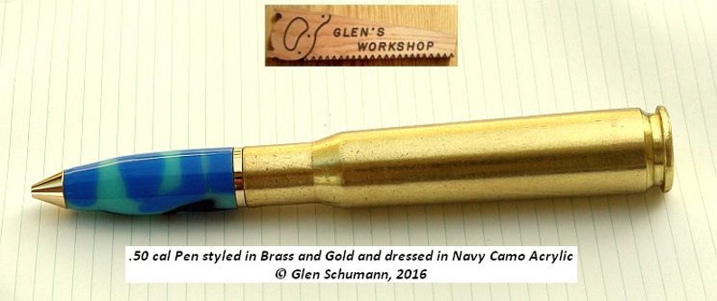 50 Cal Bullet Pen Brass, Gold, Navy Camo Acrylic. - Etsy