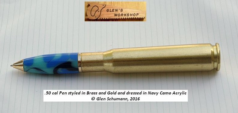50 Cal Bullet Pen Brass, Gold, Navy Camo Acrylic. - Etsy