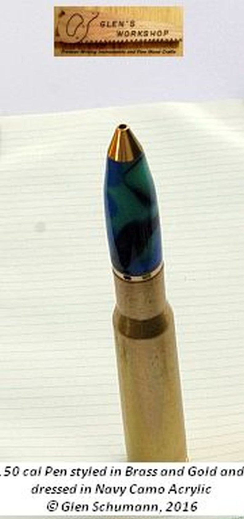 50 Cal Bullet Pen Brass, Gold, Navy Camo Acrylic. - Etsy
