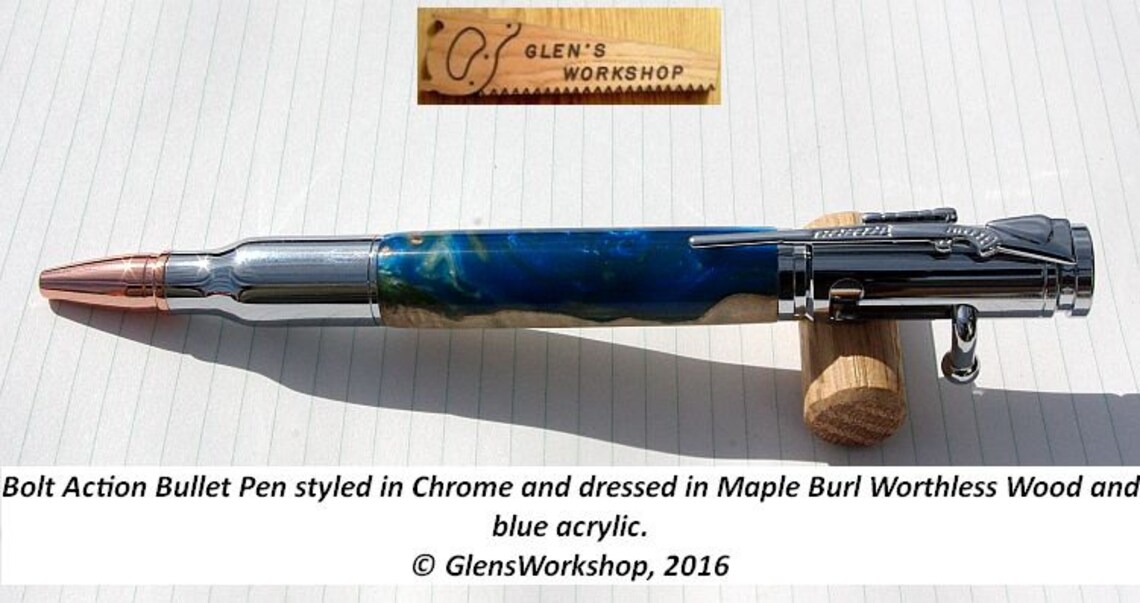 Bolt Action Bullet Pen Handmade Pen Chrome Maple Burl - Etsy