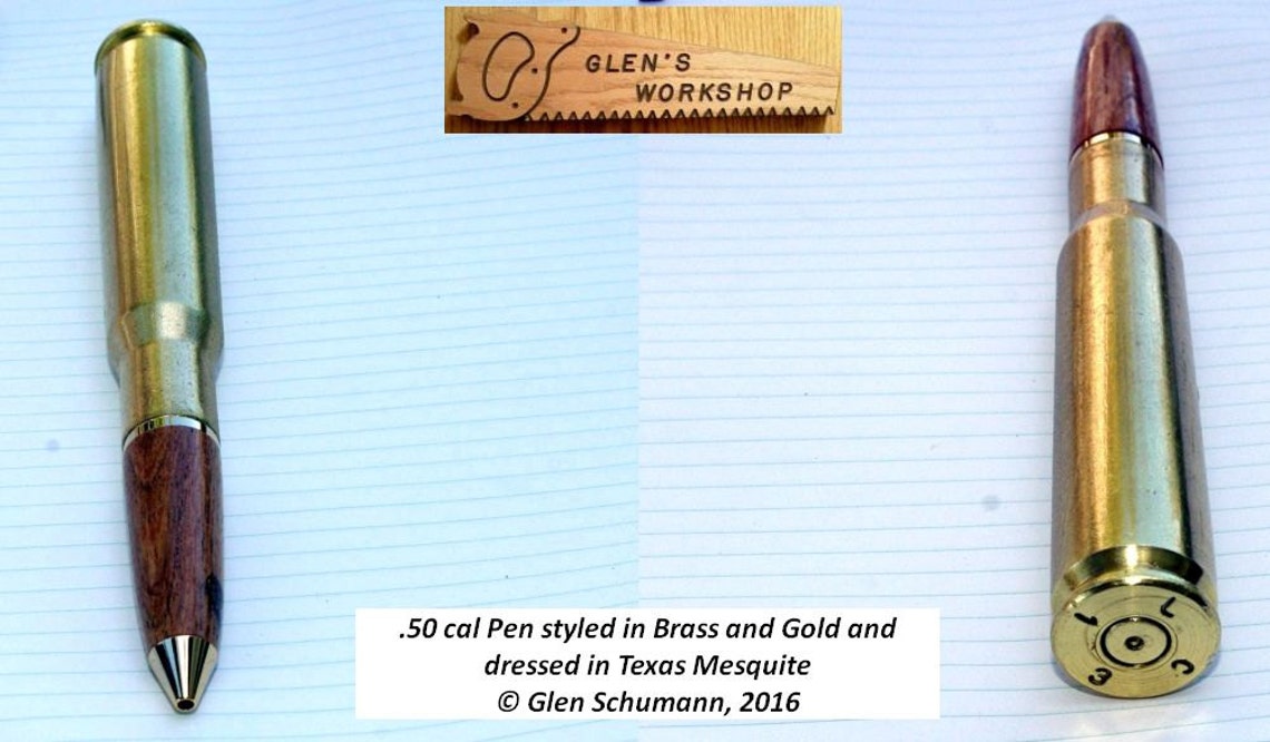 50 Cal Bullet Pen Brass Gold Texas Mesquite Desk Pen - Etsy