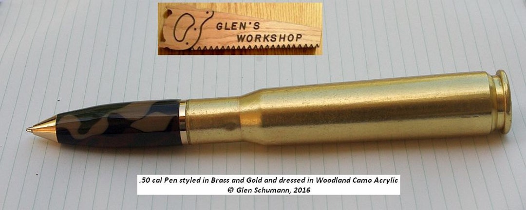 50 Cal Bullet Pen Brass, Gold Woodland Camo Acrylic. - Etsy