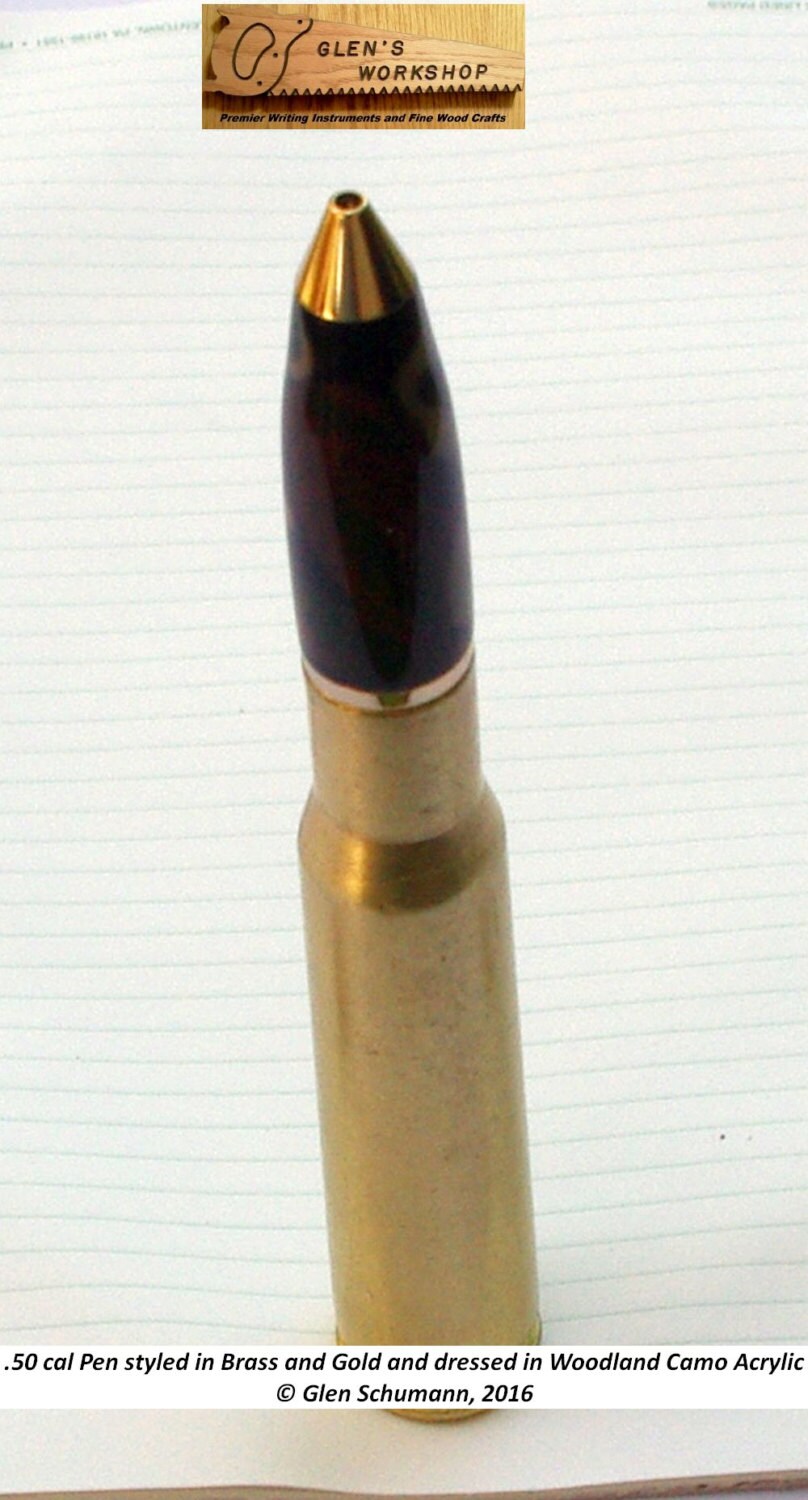 50 Cal Bullet Pen Brass, Gold Woodland Camo Acrylic. - Etsy