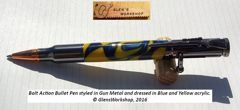 Bolt Action Bullet Pen Handmade Pen Gun Metal Blue Yellow - Etsy