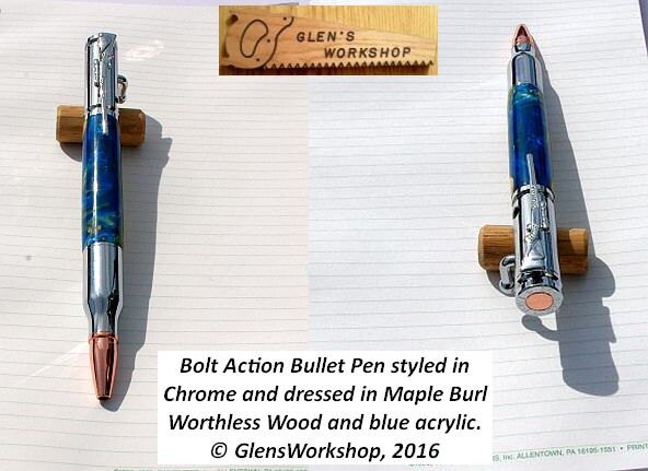 Bolt Action Bullet Pen Handmade Pen Chrome Maple Burl Worthlesswood ...