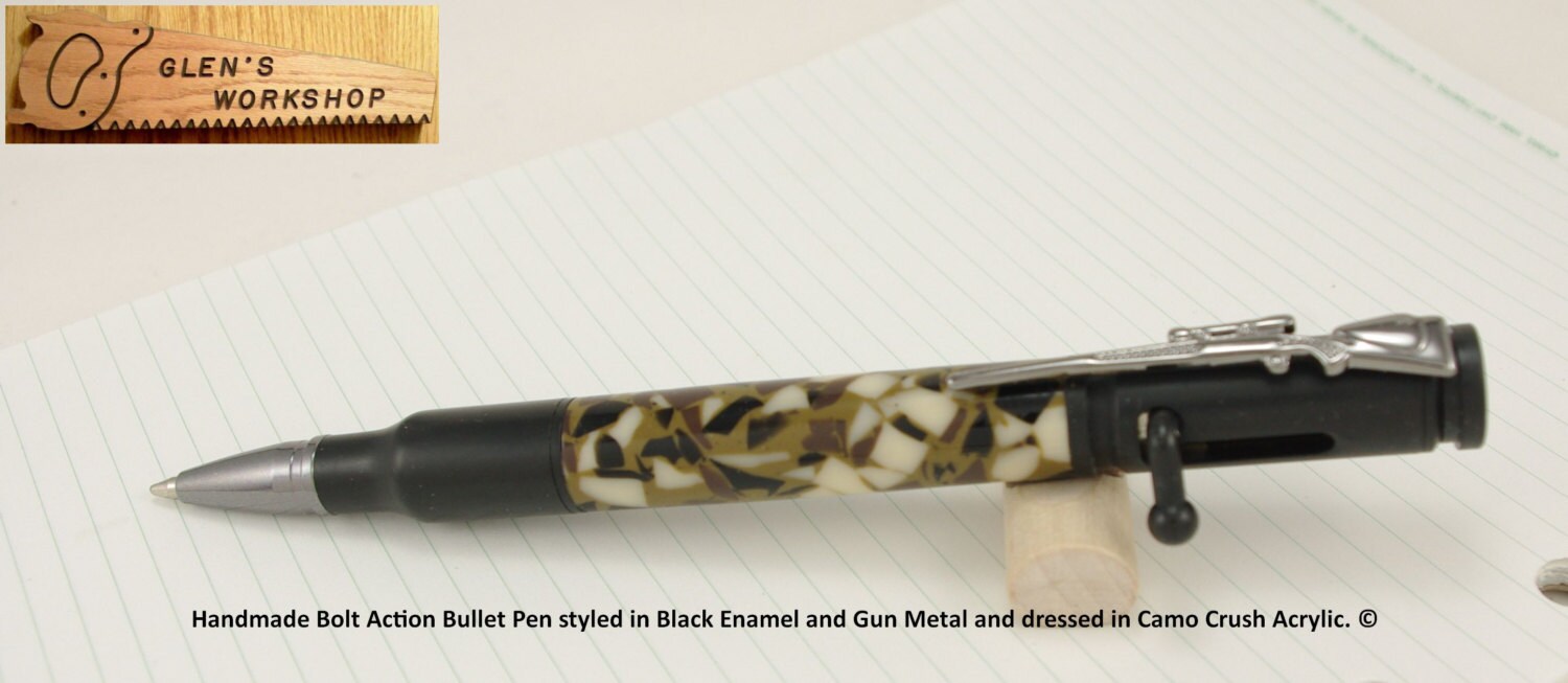 Bolt Action Bullet Pen Black Enamel Gun Metal Camo Crush Acrylic - Etsy