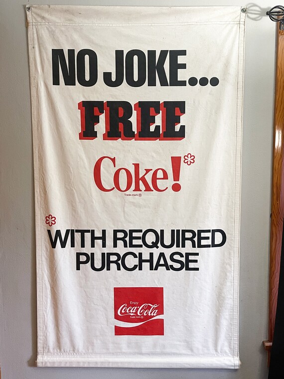 Vintage Coca-cola no Joke Free Coke Banner | Etsy