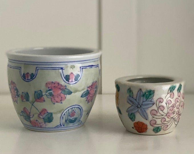 Set of Small Chinoiserie Cache Pots, Hand Painted Oriental Planter Pots ...