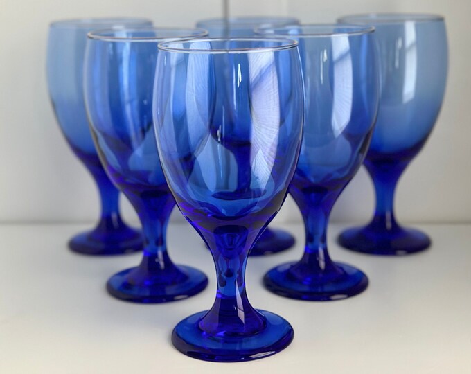 Libbey Teardrop Blue Ice Tea Glasses With Gold Rim, Mediterranean Blue ...
