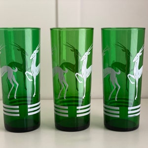 Hazel Atlas White Gazelle Green Collin Glasses Set of 6 MCM Gazelle ...