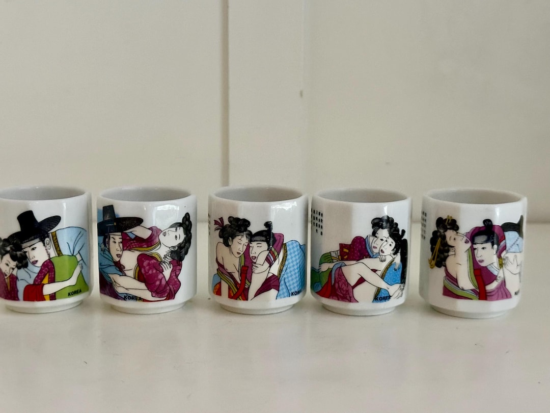 Vintage Korean Shunga Erotic Sake Cup Set: Unique Barware Gift for ...