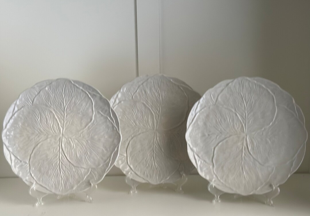 Vintage White Cabbage Leaf Salad Plates Made in Czechoslovakia, Sold as ...