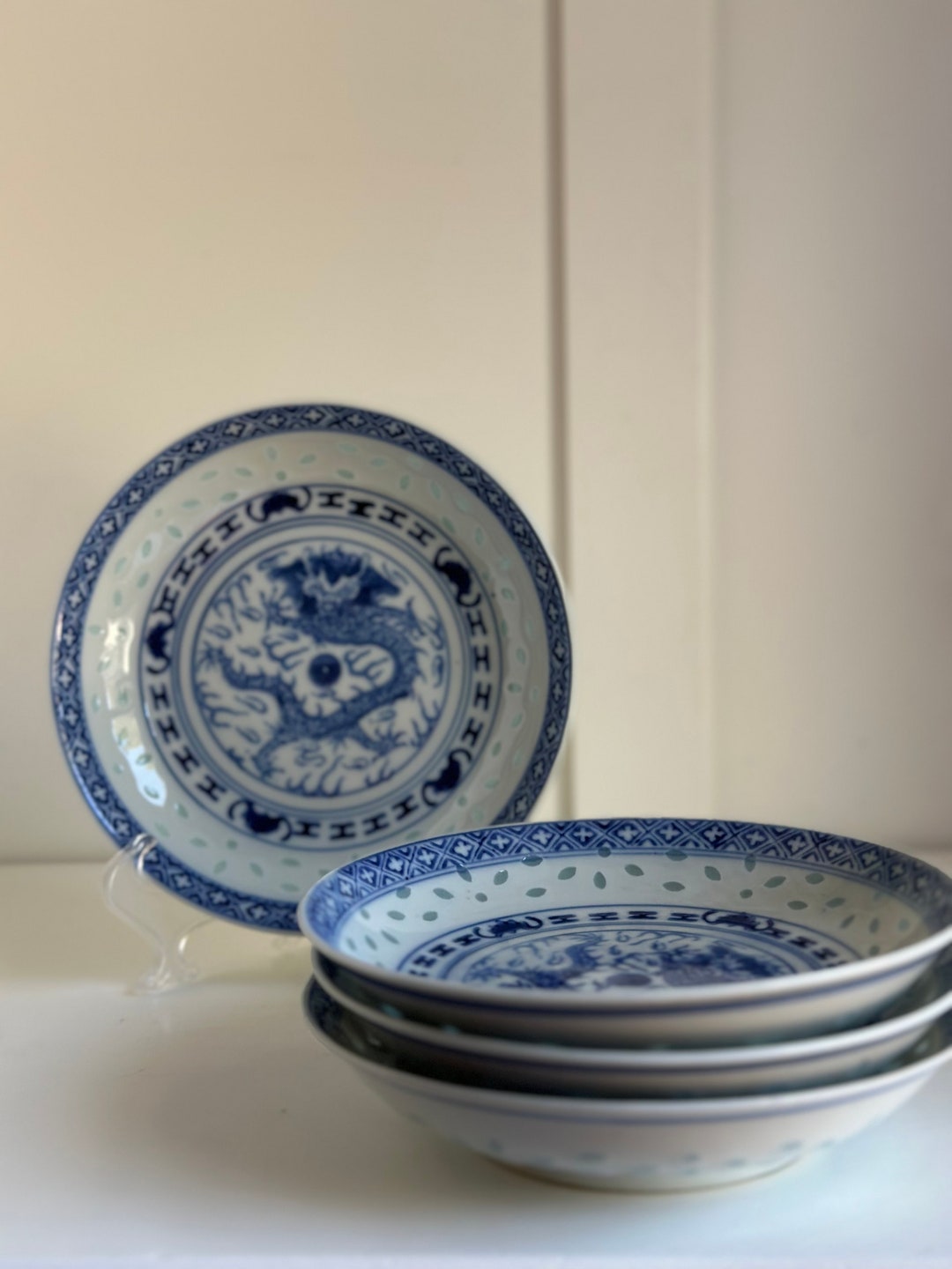 Wanyu Dragon Rice Grain Pattern 5 1/2” Shallow Bowls, Sold as a Set - Etsy