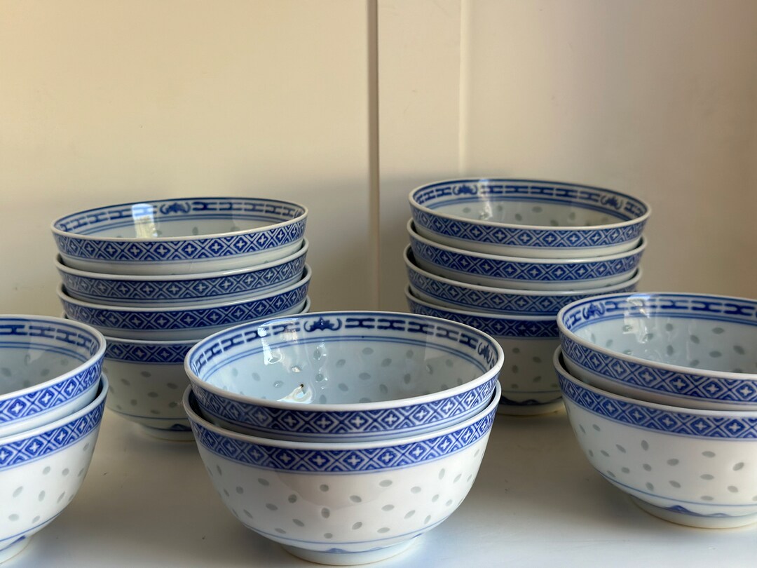 Jingdezhen Porcelain Rice Grain Bowls - Blue Floral Pattern ...