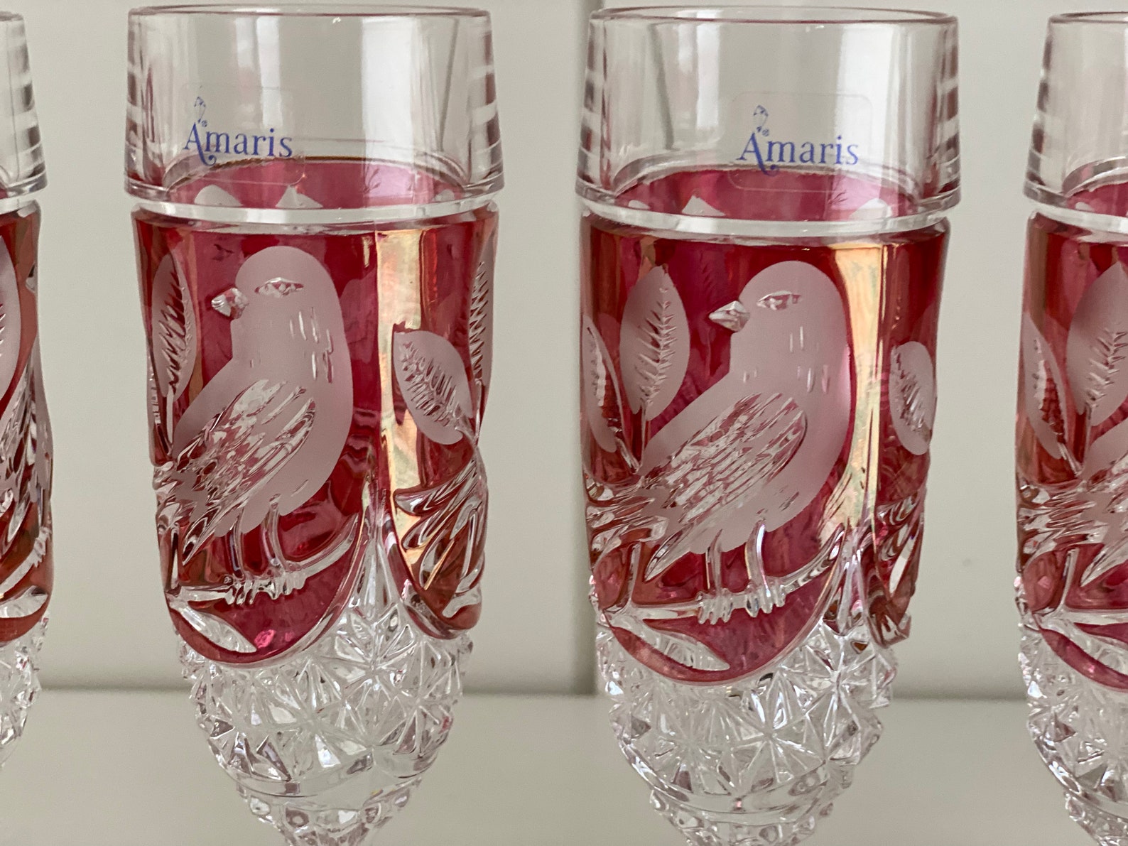 Nachtmann Amaris Etched Crystal Ruby Red Bird Champagne - Etsy