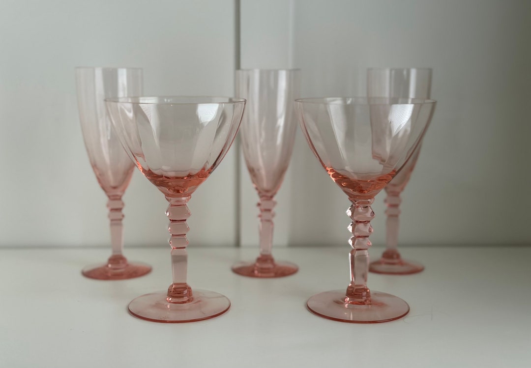 Vintage Fry Pink Optic Champagne Flutes & Cocktail Glasses Set ...
