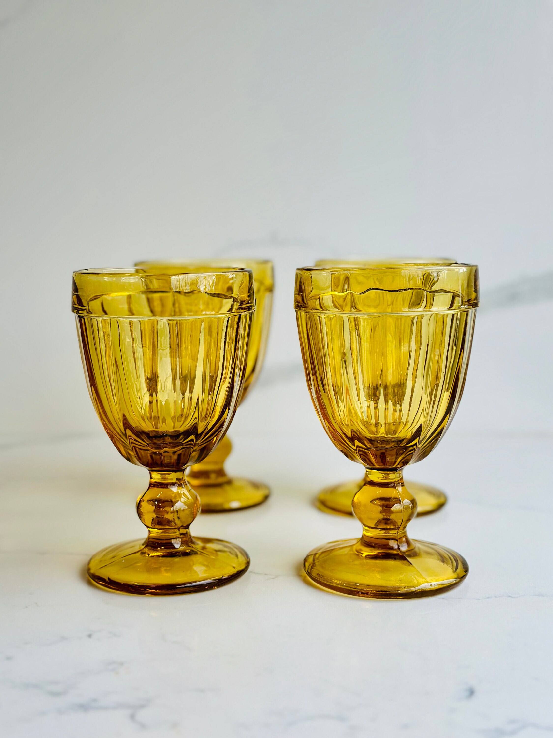 Vintage Antonio-garcia Amber Pressed Glass Pub Goblets Set for Water ...