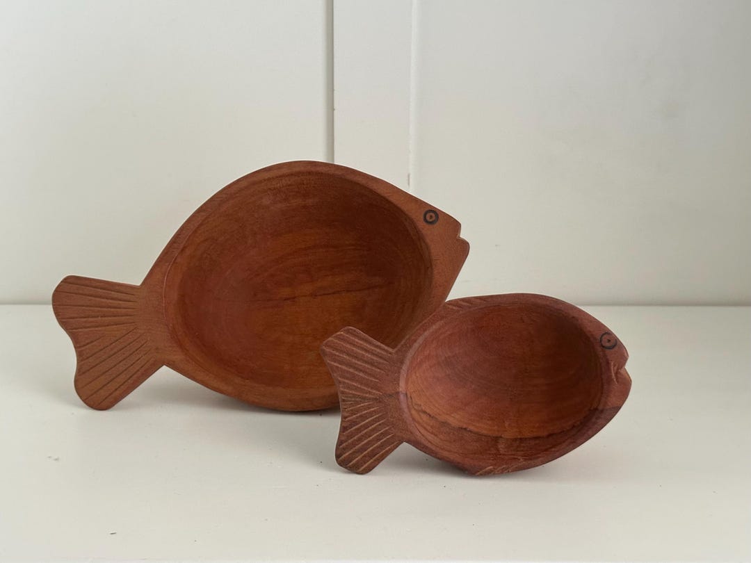 Vintage Fish-shaped Wood Bowl Set: Mid-century Modern Nautical Decor ...