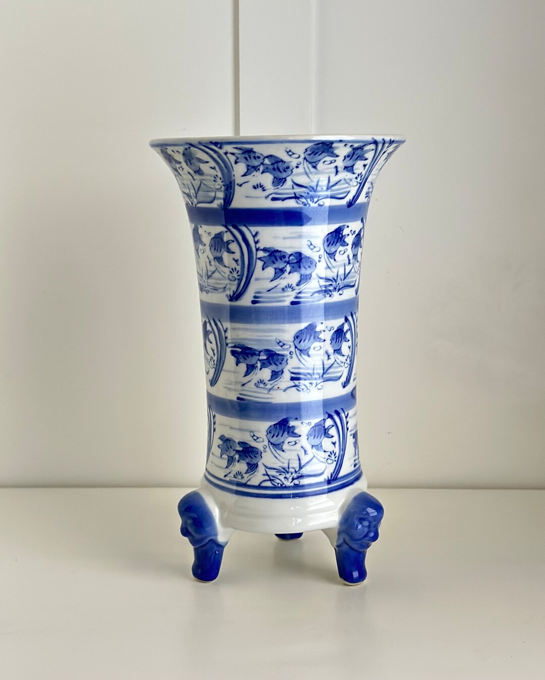 Chinese Porcelain Koi Fish Vase, Footed Chinese Vase, - Etsy