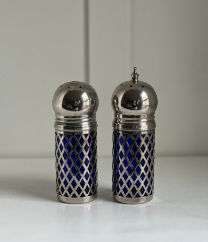 Godinger Silver Plate & Cobalt Blue Glass 4 1/4 Salt and - Etsy