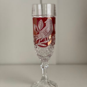 Nachtmann Amaris Etched Crystal Ruby Red Bird Champagne Flutes ...