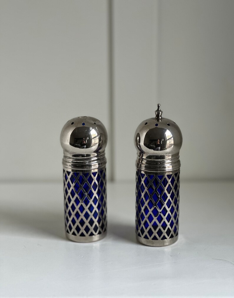 Godinger Silver Plate & Cobalt Blue Glass 4 1/4 Salt and - Etsy