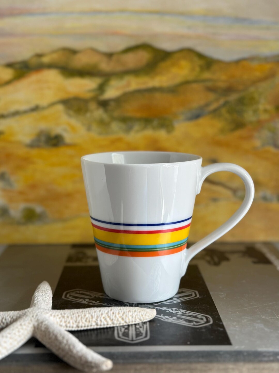 Crate & Barrel Cirque Rainbow Porcelain Mug: Colorful Striped Coffee ...