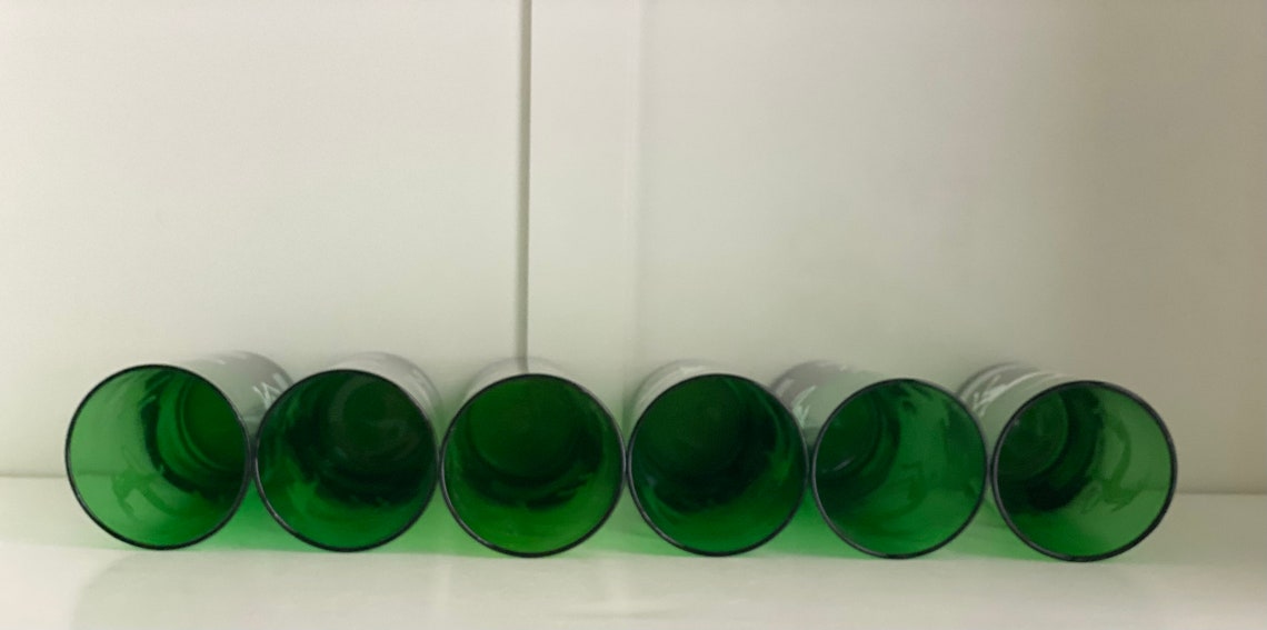 Hazel Atlas White Gazelle Green Collin Glasses Set of 6 MCM - Etsy