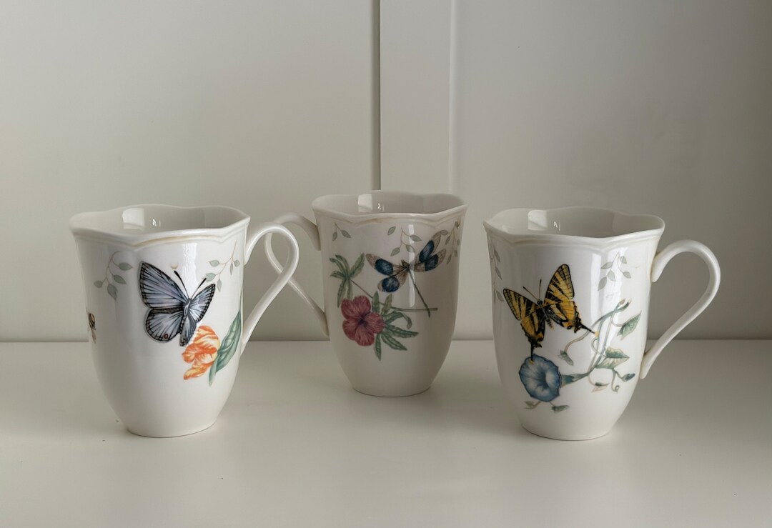 Lenox Butterfly Meadow Mugs, Louie Le Luyer Butterflies & Flower Cups ...