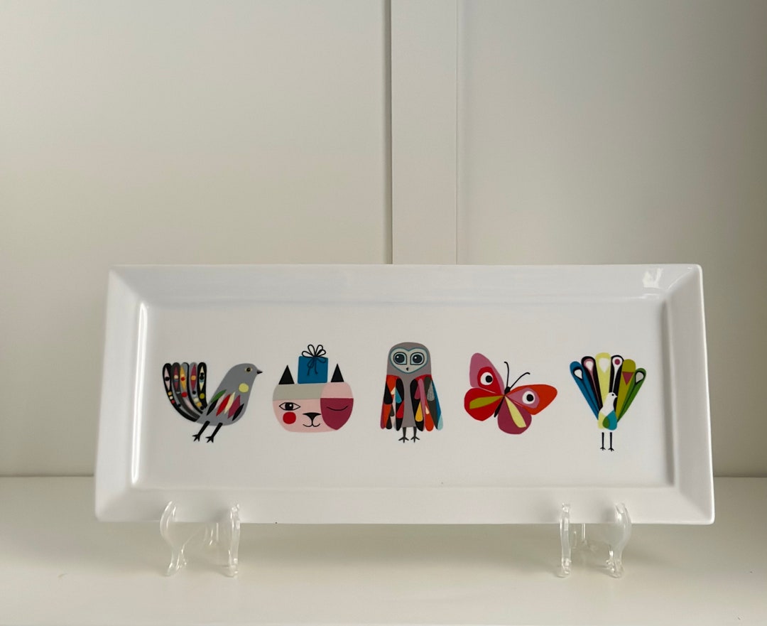 Neiman Marcus Porcelain Hostess Tray Bird Cat Owl - Etsy