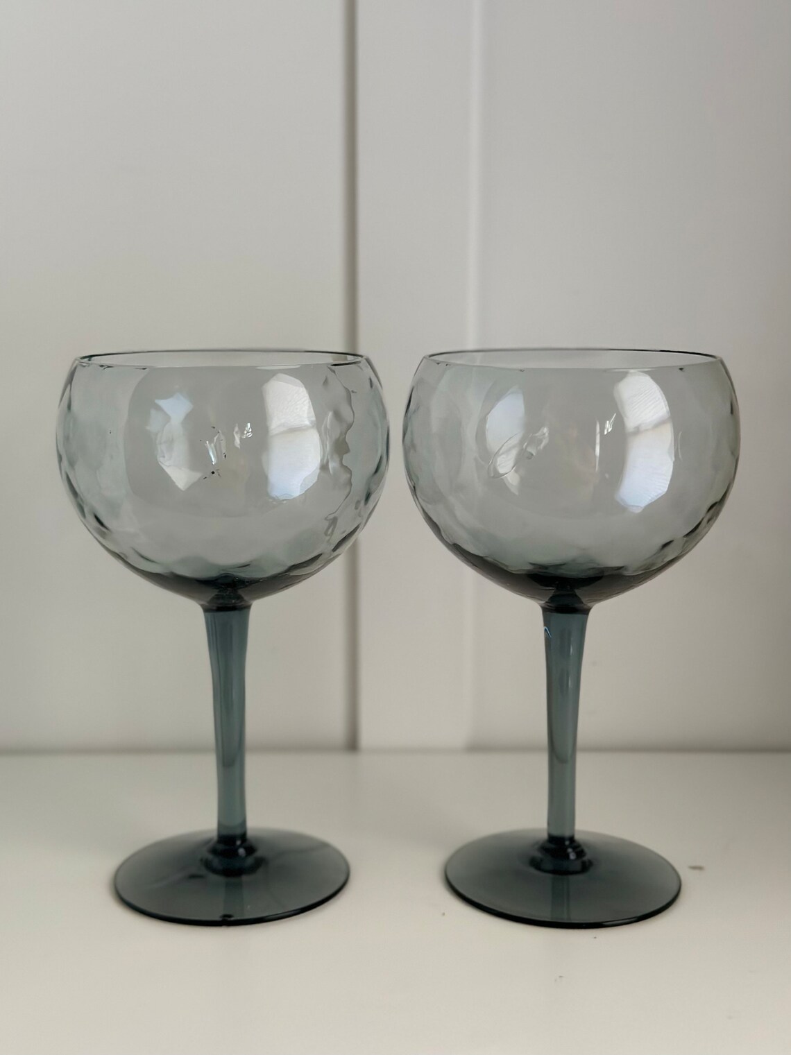 West Virginia Glass Smoked Coupe Glasses Set of 7 Hammered Optic ...