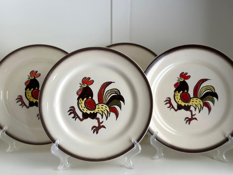 Vintage Metlox Poppytrail Red Rooster Plate: Hand-painted California ...